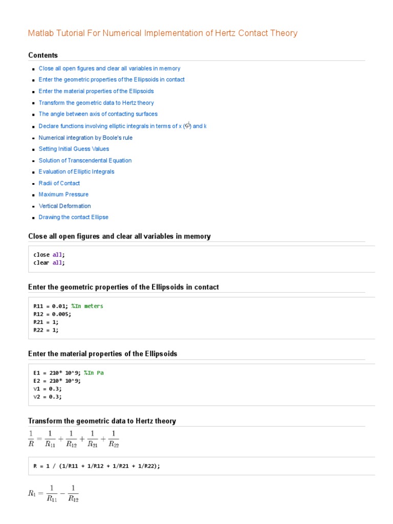 Matlab Tutorial For Numerical Implementation of Hertz Contact Theory ... Matlab Tutorial For Numerical Implementation of Hertz Contact Theory ...