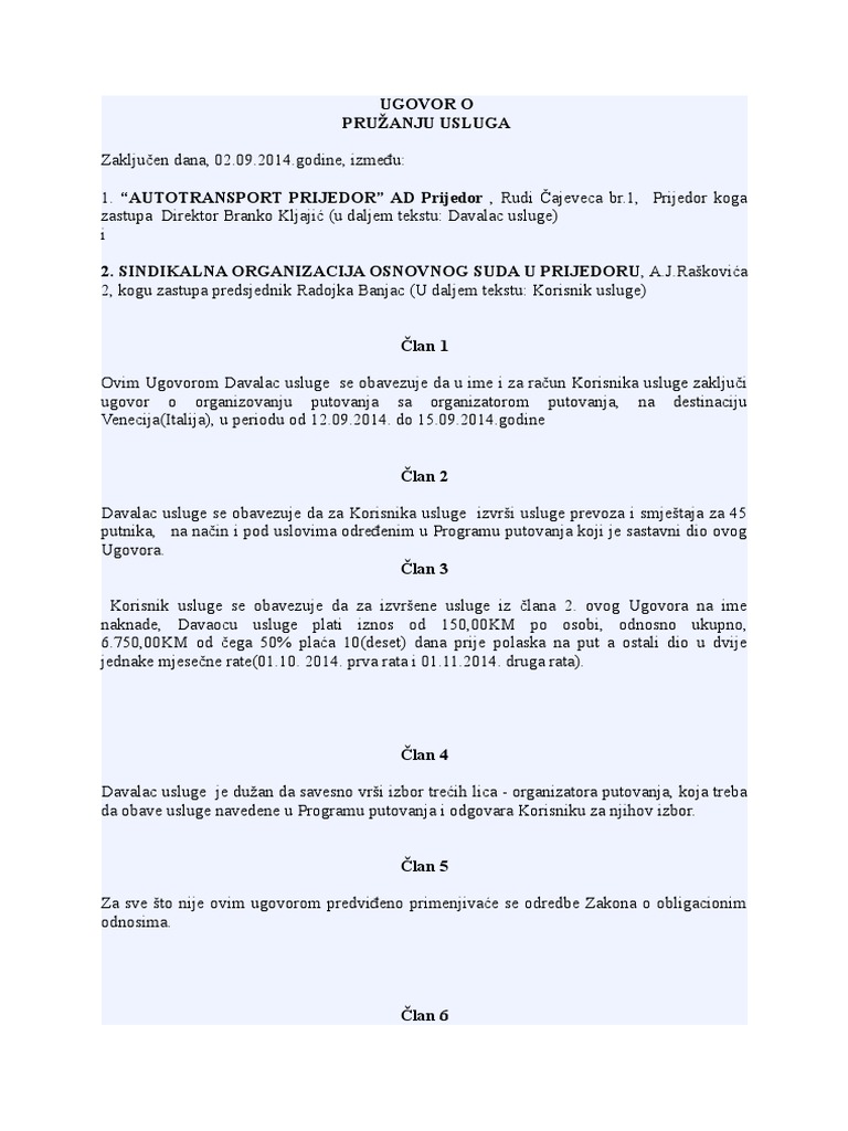 Ugovor o Pružanju Usluga | PDF