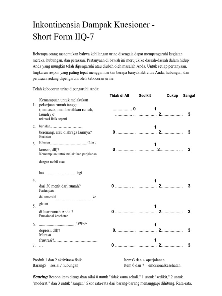 Kuesioner IIQ-7 untuk Inkontinensia | PDF