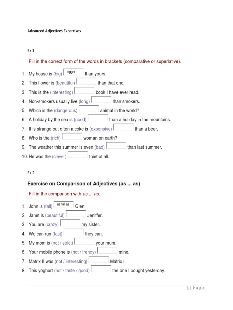 Advanced Adjectives Excercises | PDF | Rules | Grammar
