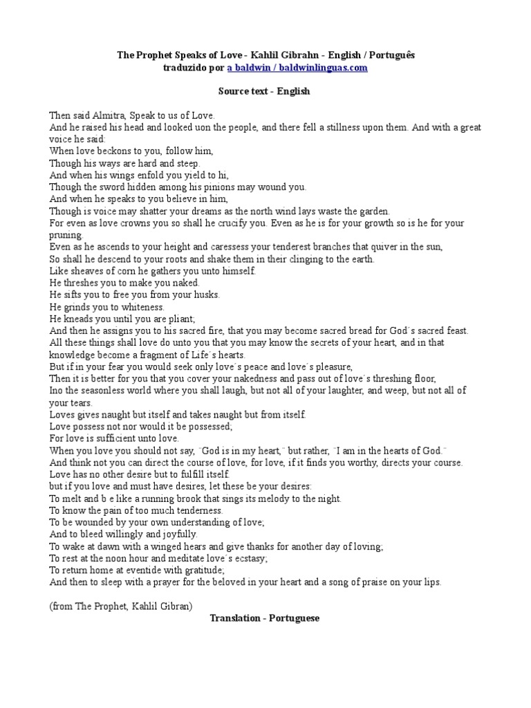 The Prophet on Love by Kahlil Gibran | PDF | Fruit Of The Holy Spirit ...