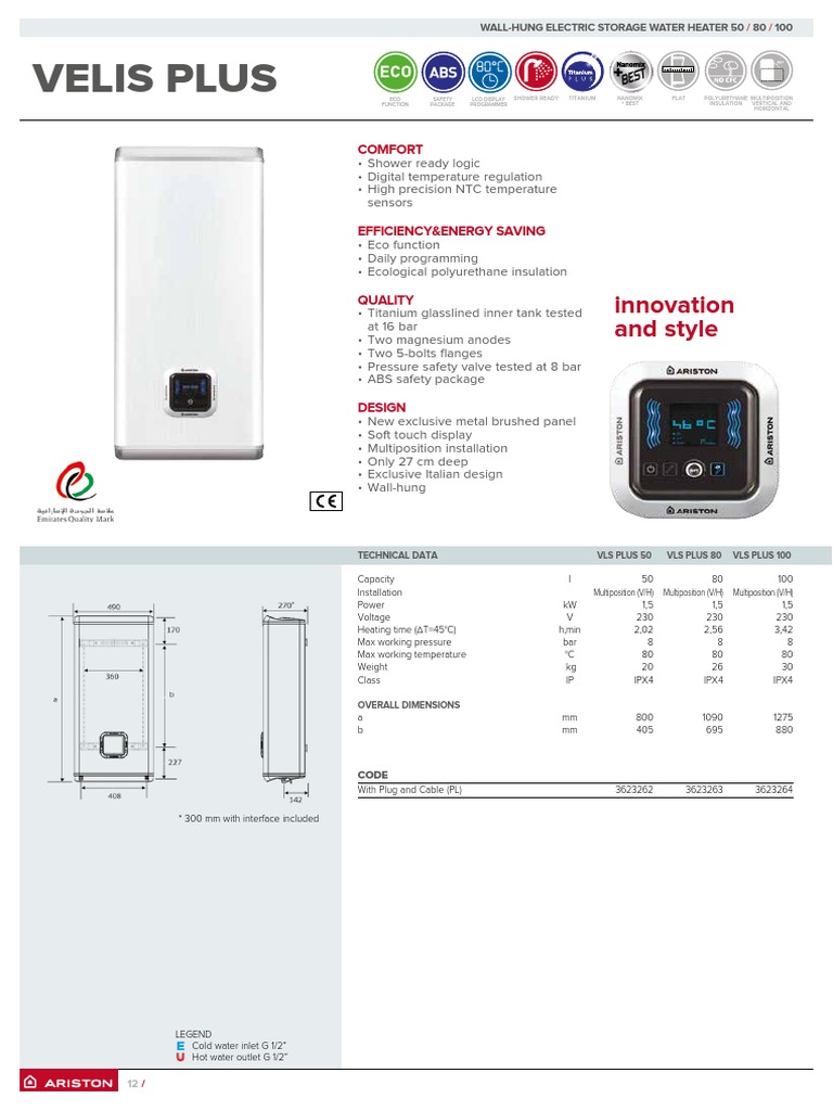 Ariston - Velis Plus | PDF | Water Heating | Manufactured Goods