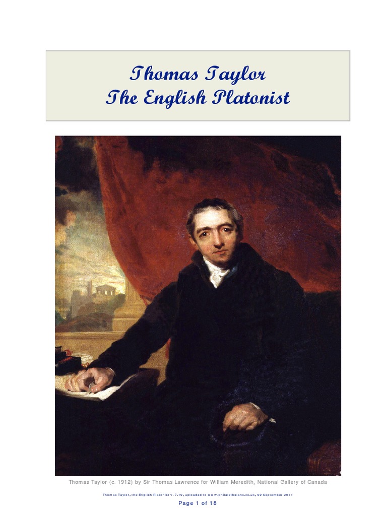 Thomas Taylor, The English Platonist | PDF | Platonism | Plato