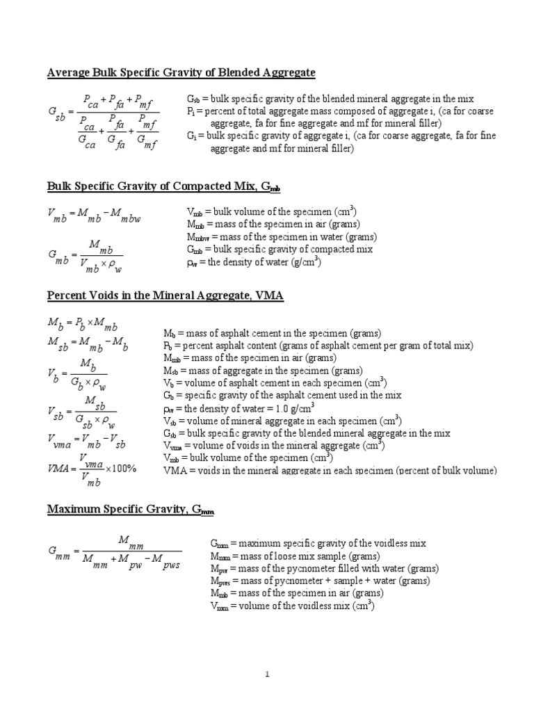 CV301 Marshall Formula Sheets PDF | PDF | Density | Physical Quantities
