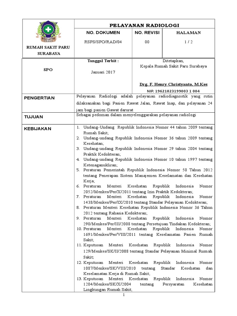 SOP Radiologi Fix | PDF
