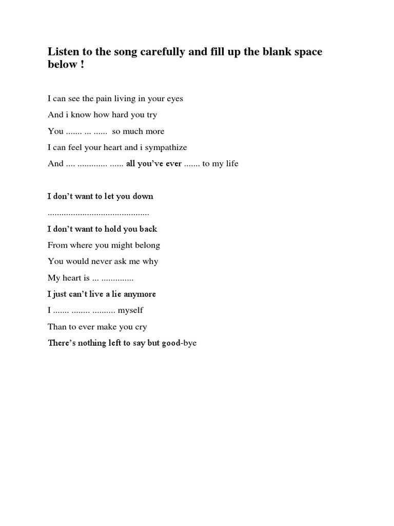 Fill in the Lyrics Exercise | PDF | Art | Poetry