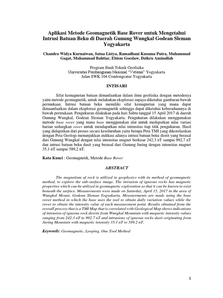 Metode Geomagnetik Base Rover untuk Mendeteksi Intrusi Batuan Beku di ...