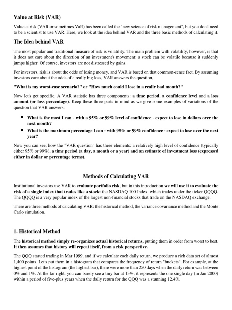 Value at Risk | PDF | Value At Risk | Normal Distribution