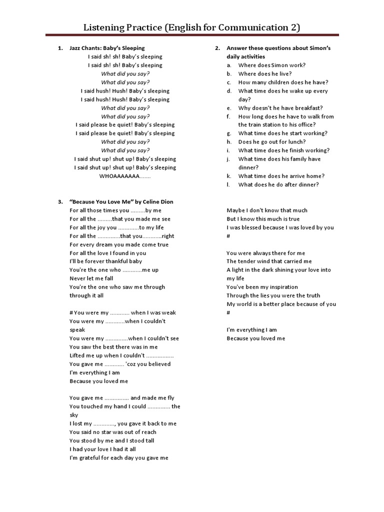 Listening Practice (English For Communication 2) | PDF