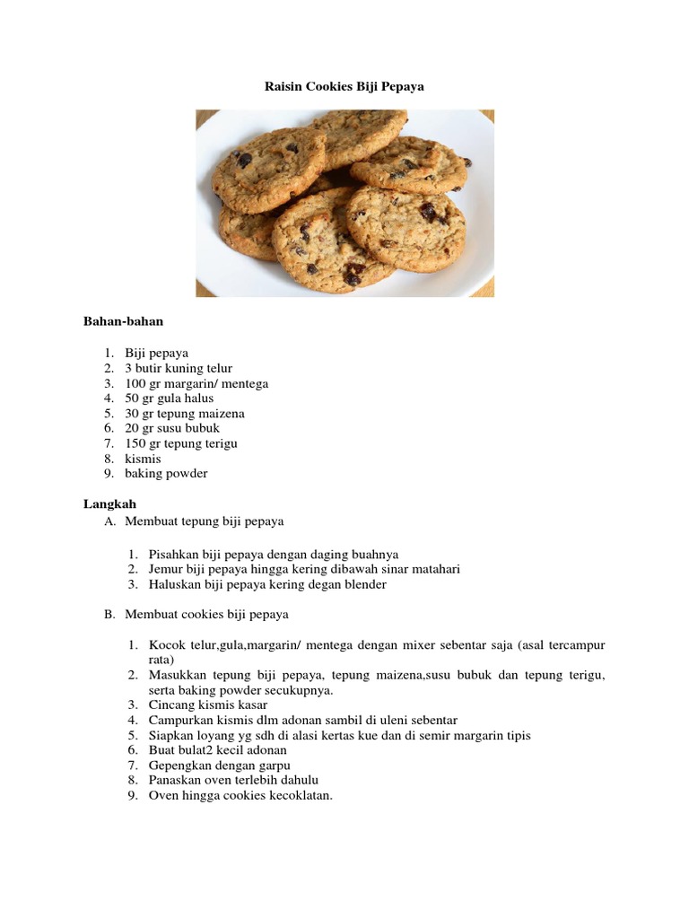 Resep Cookies Biji Pepaya Lezat | PDF | Memasak, Makanan, & Anggur
