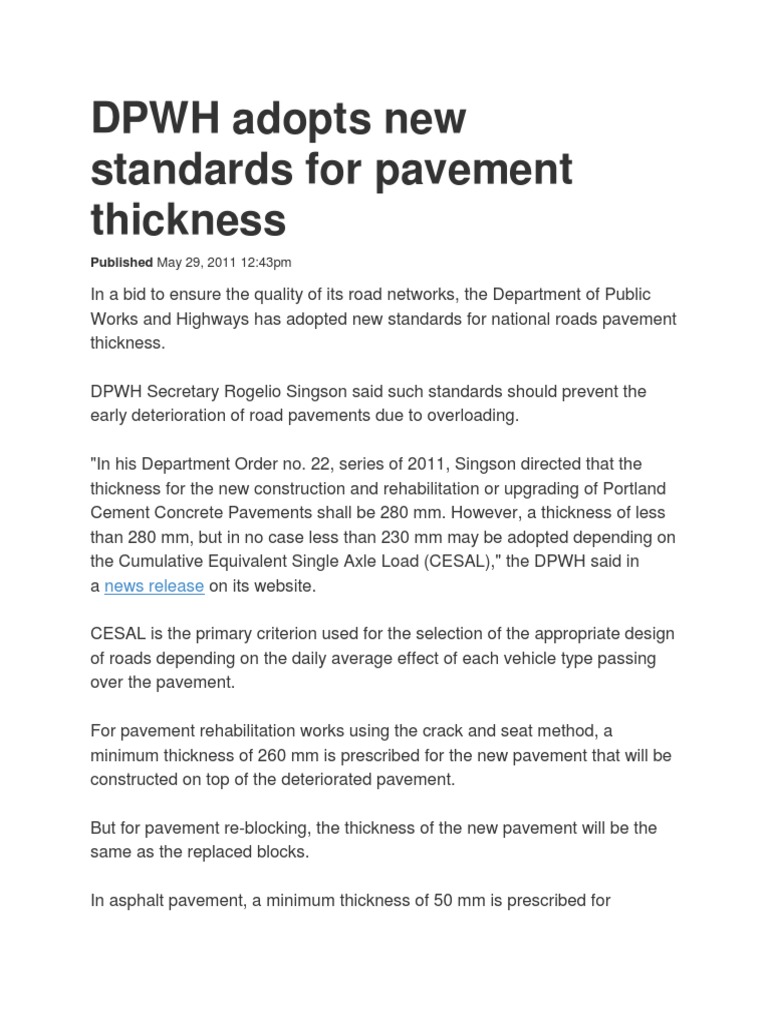 DPWH New Pavement Thickness Standards | PDF | Road Surface | Road
