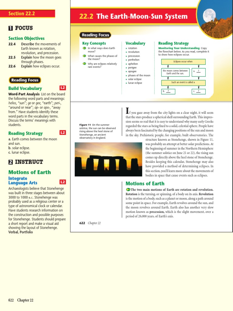 Textbook TE Section 22 - 2 The Earth Moon Sun System | PDF | Moon ...