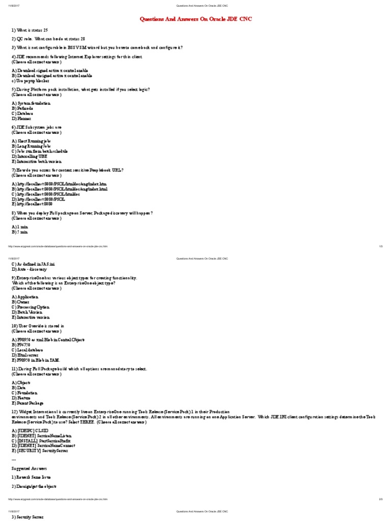 Questions and Answers On Oracle JDE CNC | PDF | Oracle Database | Databases