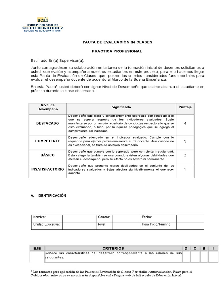 Pauta de Evaluacion Del Supervisor | PDF | Salón de clases | Evaluación