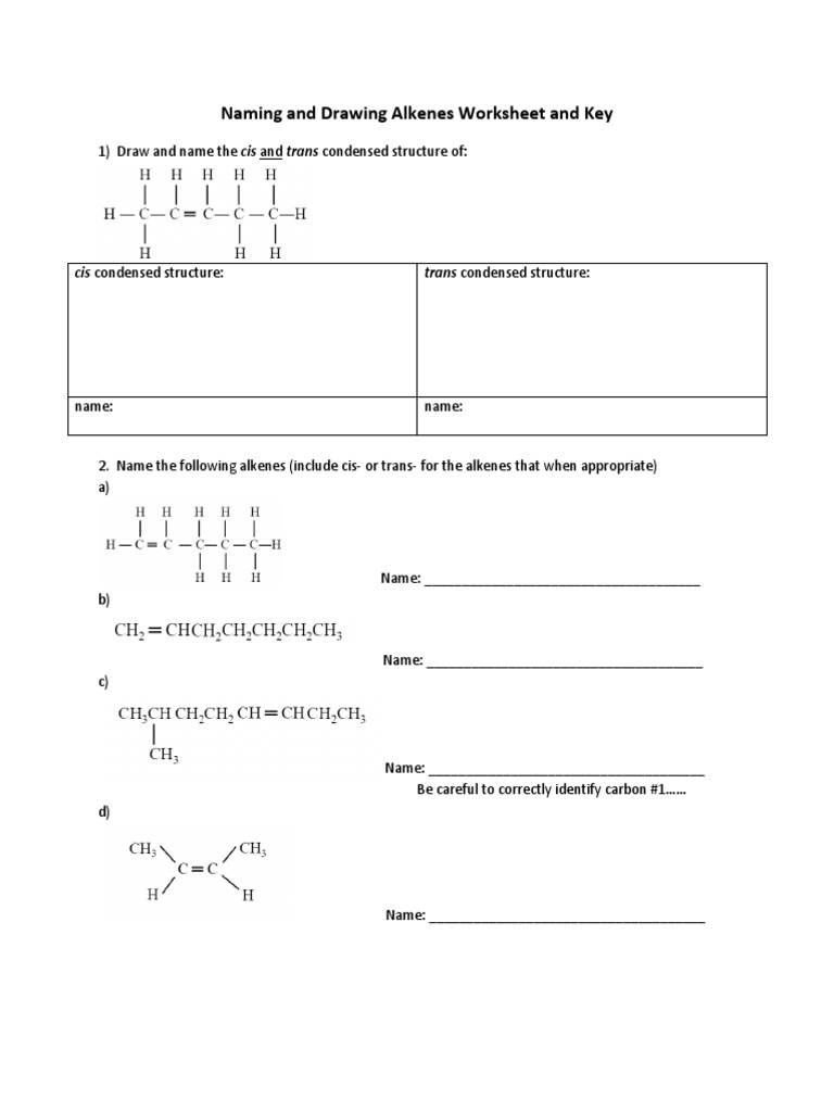 Naming and Drawing Alkenes Worksheet and Key PDF | PDF | Alkene ...