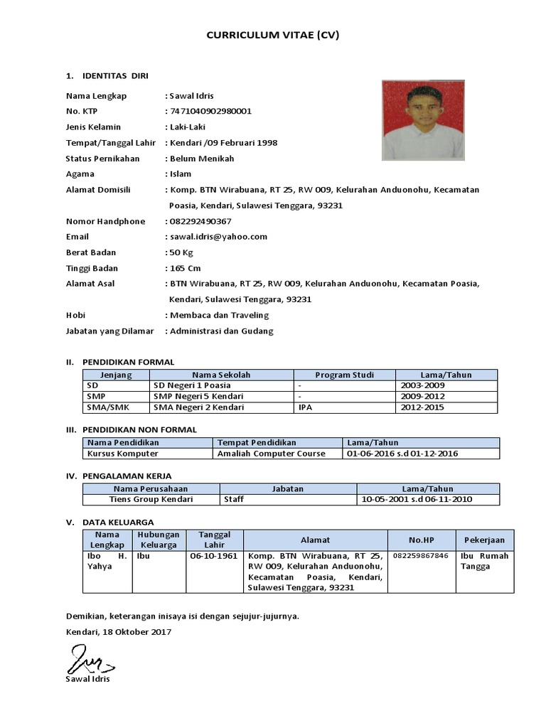 CV Sawal Idris untuk Administrasi | PDF