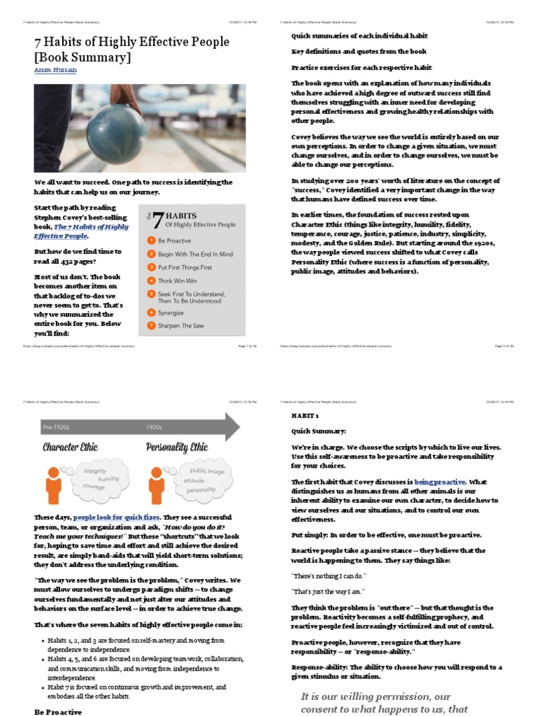 7 Habits of Highly Effective People (Book Summary) | PDF | Motivation ...