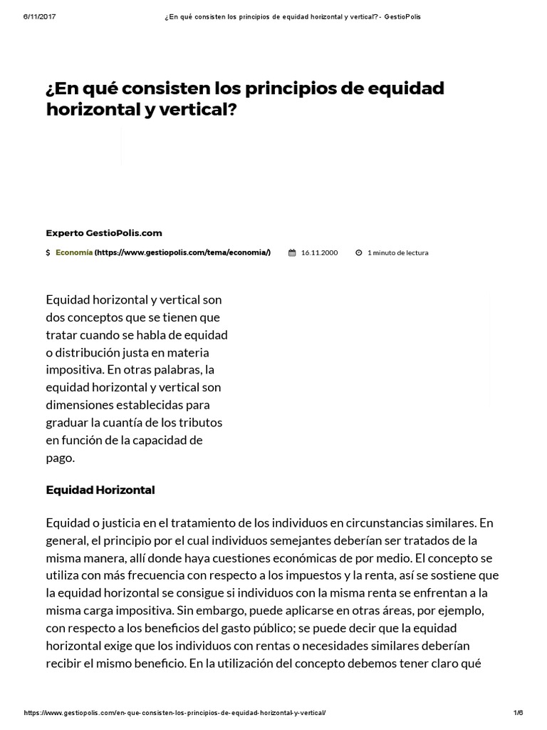 ¿En Qué Consisten Los Principios de Equidad Horizontal y Vertical ...