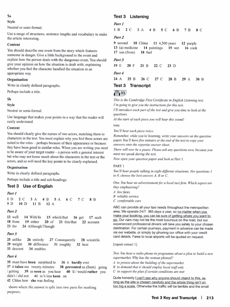 Listening Fce Trainer (Test 3) Answers and Tapescript | PDF