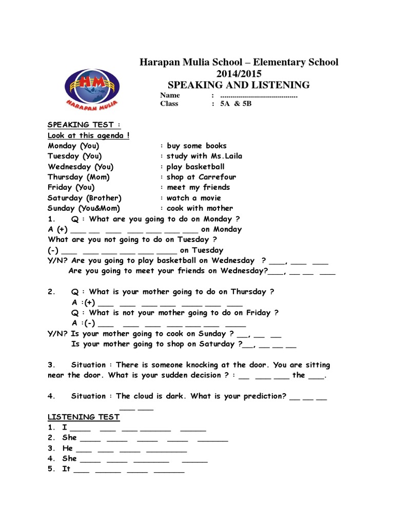 Elementary School Speaking Test Guide | PDF | Career & Growth ...