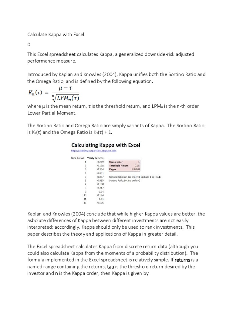 Kappa Calculation in Excel Spreadsheet | PDF | Microsoft Excel ...