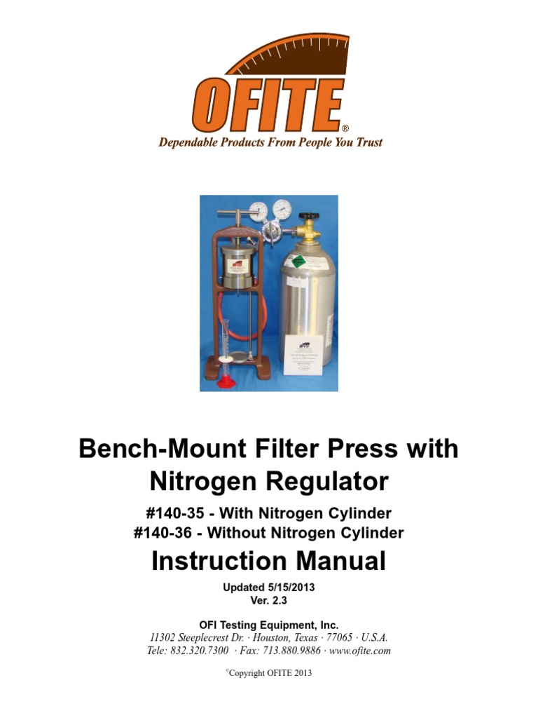 OFITE Filter Press With Nitrogen Cylinder 140-35 | PDF | Filtration ...