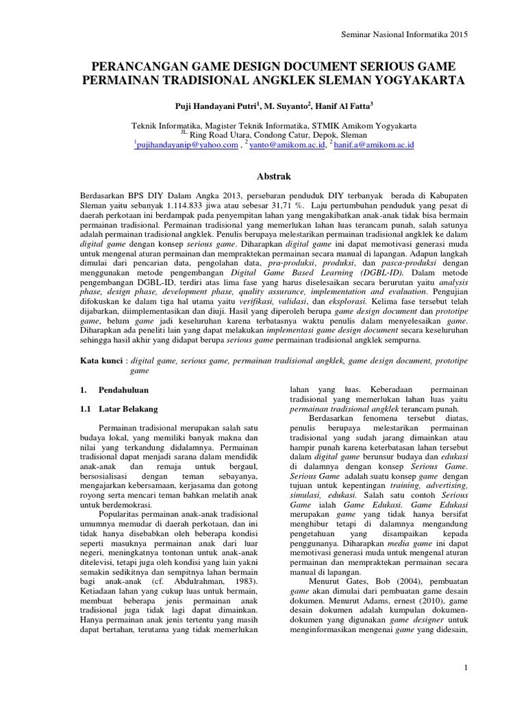 52411-7 Perancangan Game Design Document Serious Game Permainan Tradisional Angklek Sleman ...