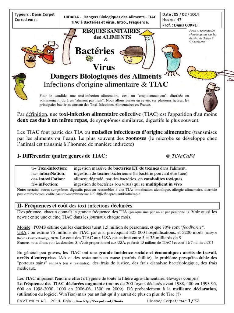 Cours TIAC Toxiinfections Bacteries Aliments Poly.doc | Intoxication ...