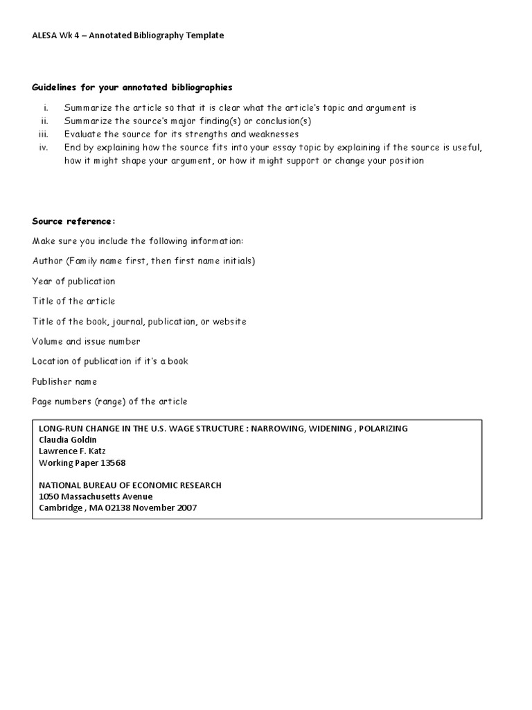 Annotated Bibliography Template Guide | PDF
