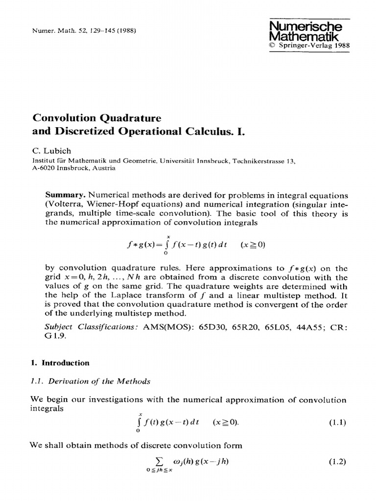 Convolution Quadrature and Discretized Operational Calculus. I | PDF ...
