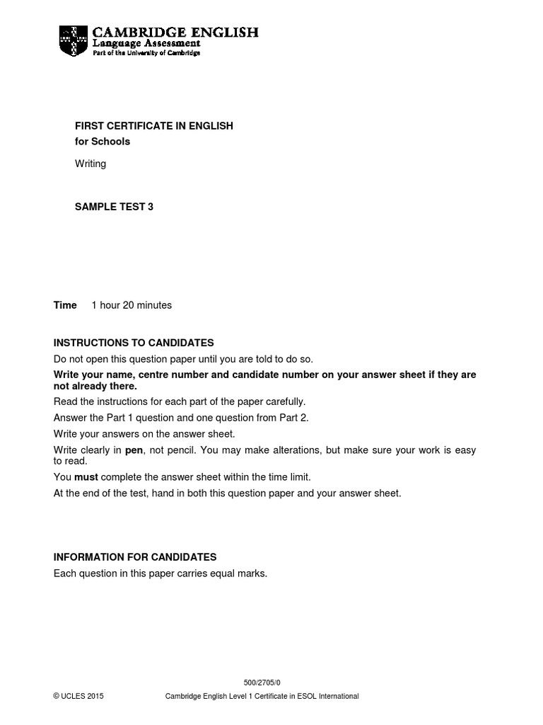 Cambridge English First Fs Sample Paper 3 Writing v2 | PDF