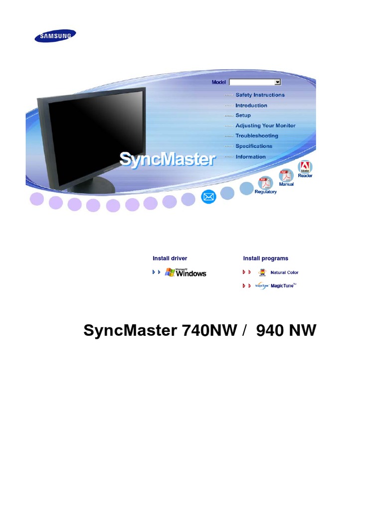 Syncmaster 740Nw / 940 NW: Install Driver Install Programs | PDF ...