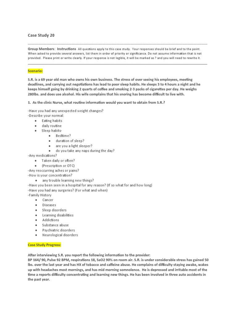 Case Study 20 | PDF | Sleep Apnea | Clinical Medicine