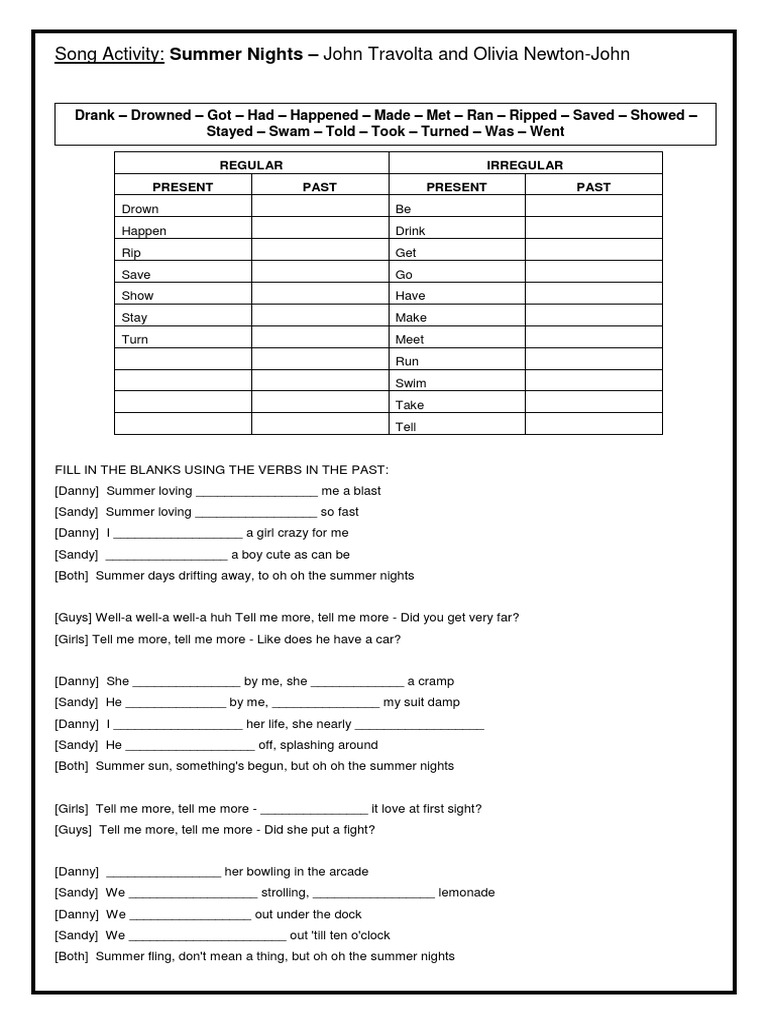 Summer Nights - Grease - Song Activity | PDF | Leisure