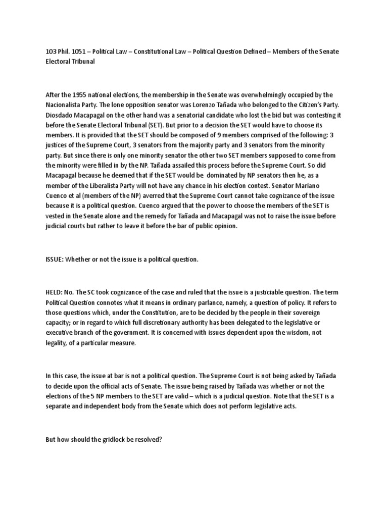 The Political Question Doctrine and Composition of the Senate Electoral ...