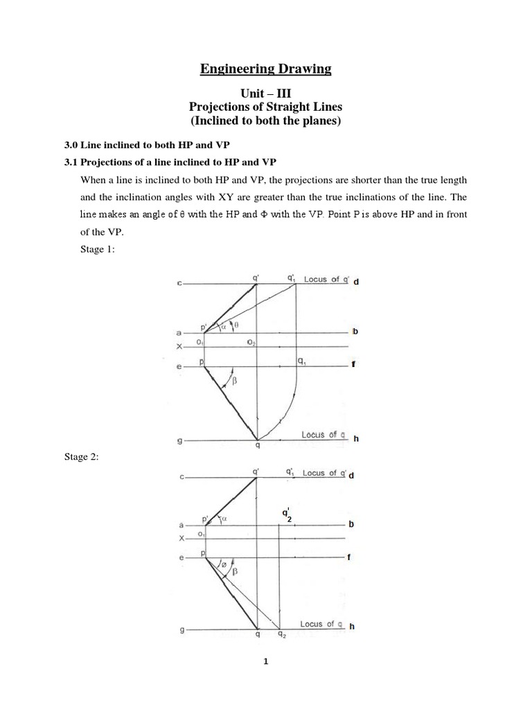 Projections of Inclined Lines in Drawing | PDF | Line (Geometry) | Angle