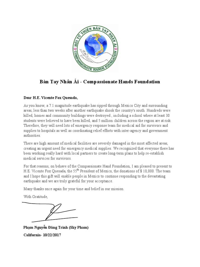 Letter To Support Earthquake Victims of Mexico | PDF