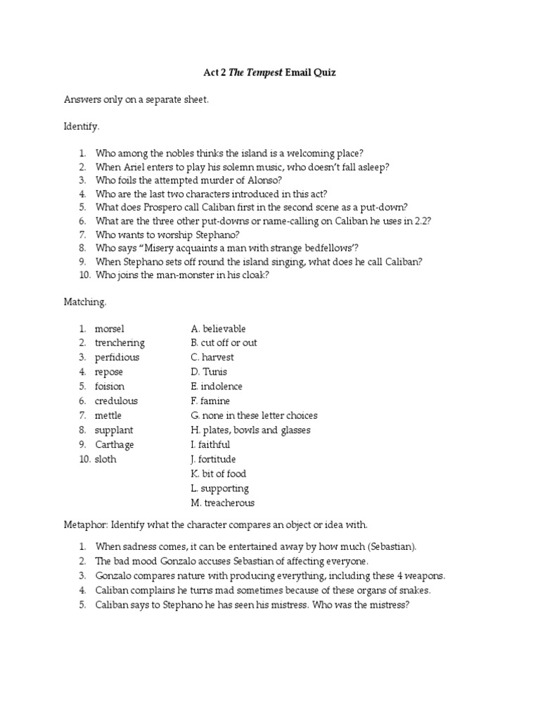 Act 2 Tempest Email Quiz | PDF