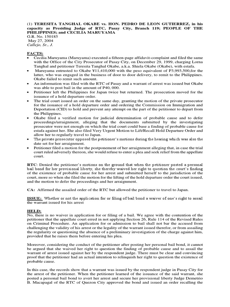 Rule 114 Digest Group 6 | PDF | Bail | Arraignment