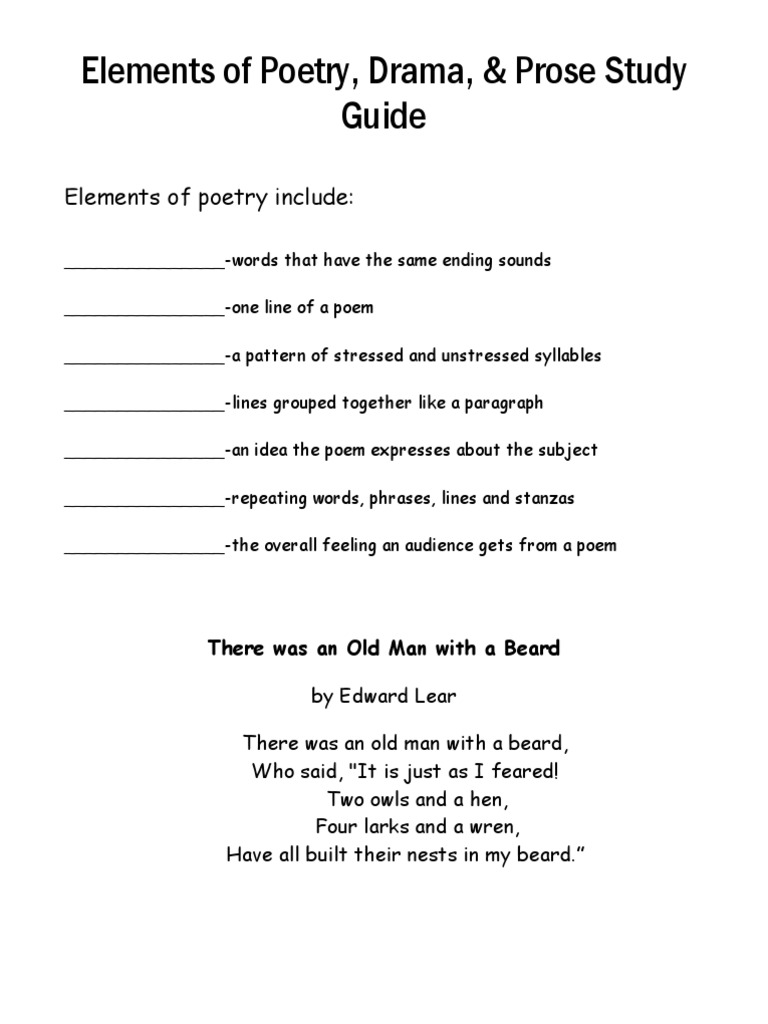 Poetry Prose and Drama Study Guide | PDF | Stress (Linguistics) | Poetry