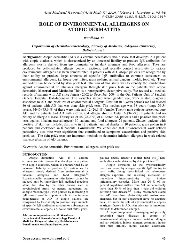 Role of Environmental Allergens On Atopic Dermatitis | PDF | Allergen ...