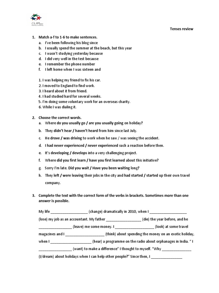 Tenses Review | PDF | Grammar