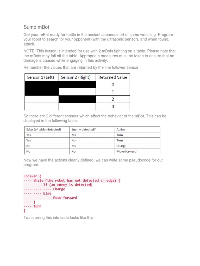 mBot Sumo Wrestling Programming Guide | PDF