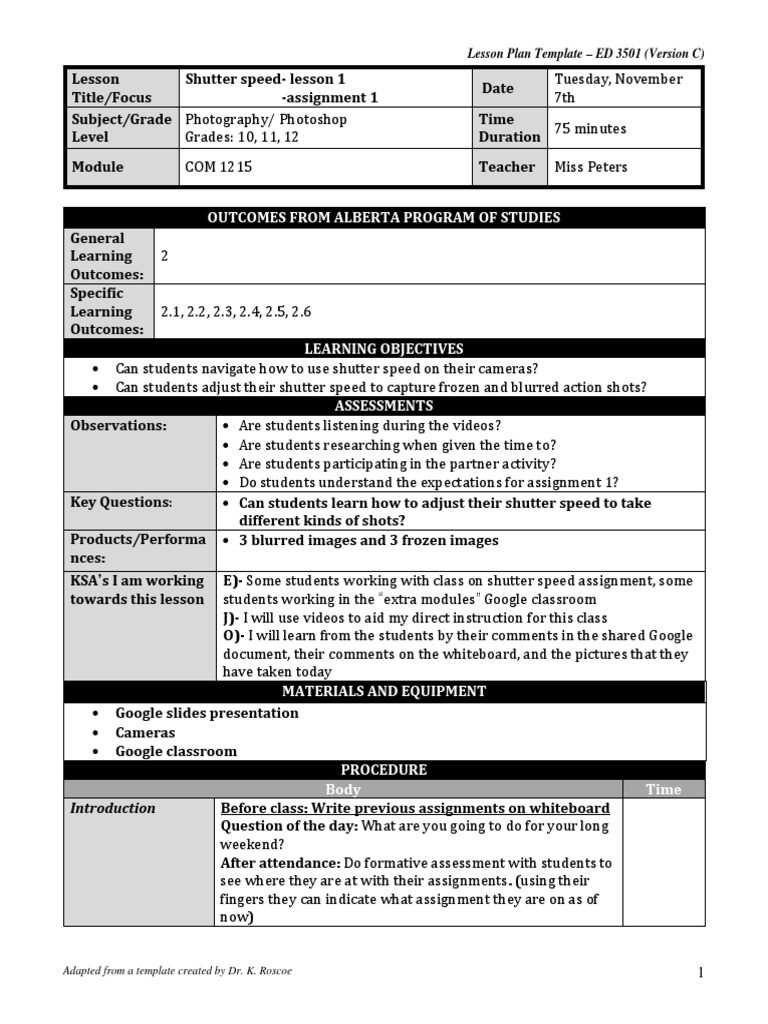 PP - Shutter Speed Lesson 1 and Assignment 1 | Download Free PDF ...