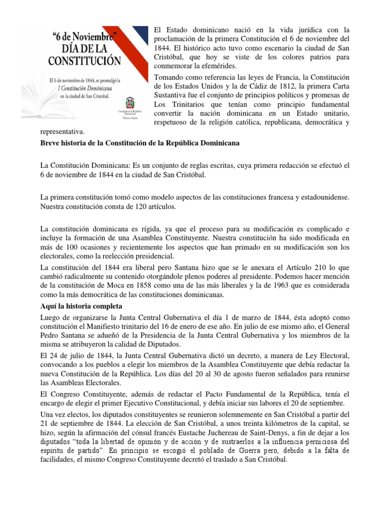Breve historia de la Constitución de la República Dominicana ...