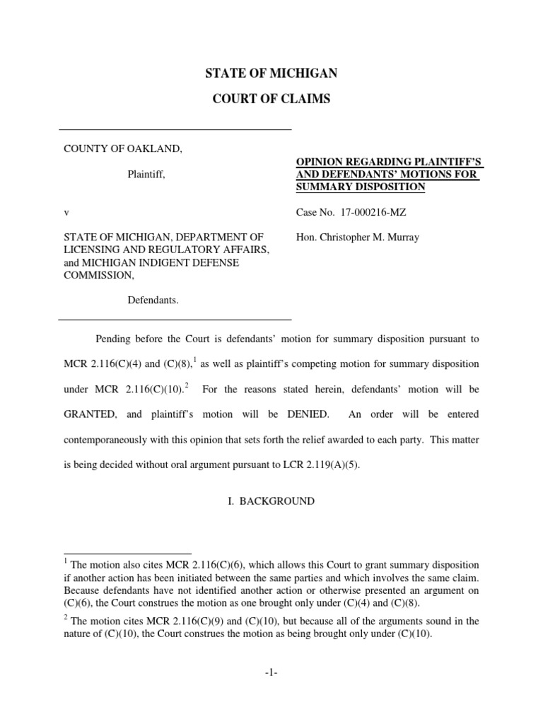 State Denies Oakland County's Motion For Summary Disposition | PDF ...