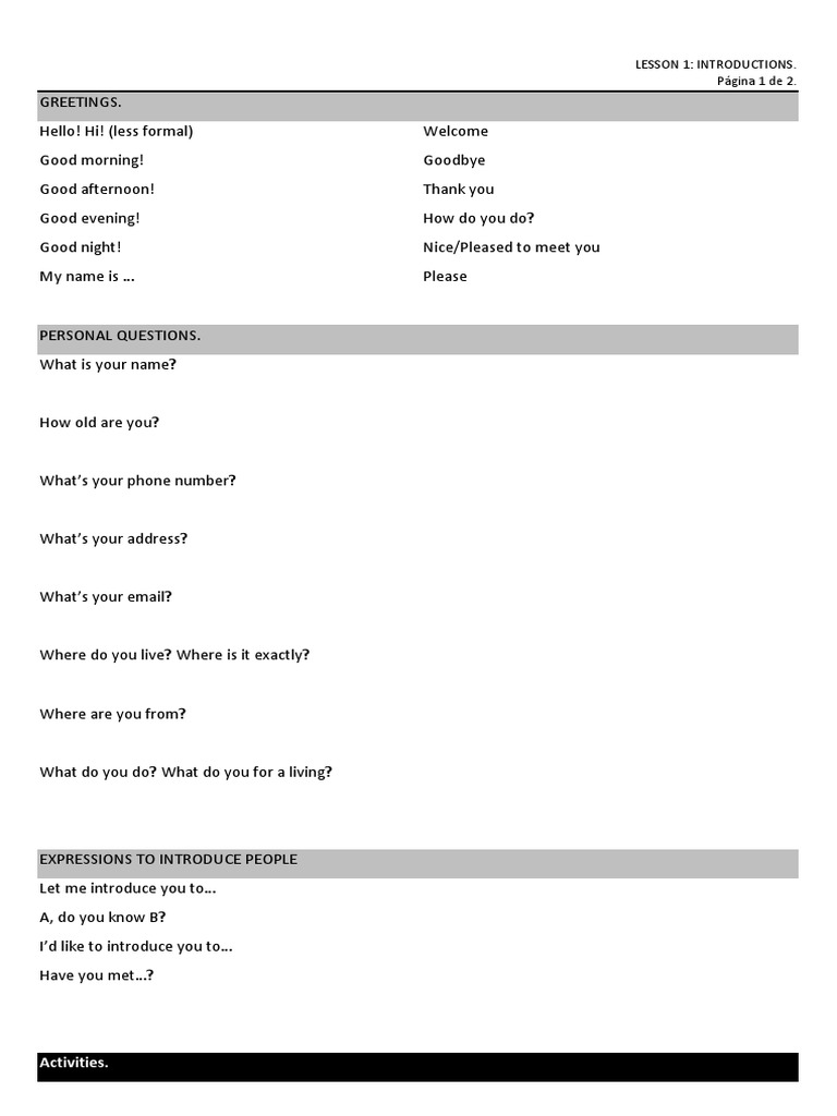 Lesson 1 Introductions | PDF