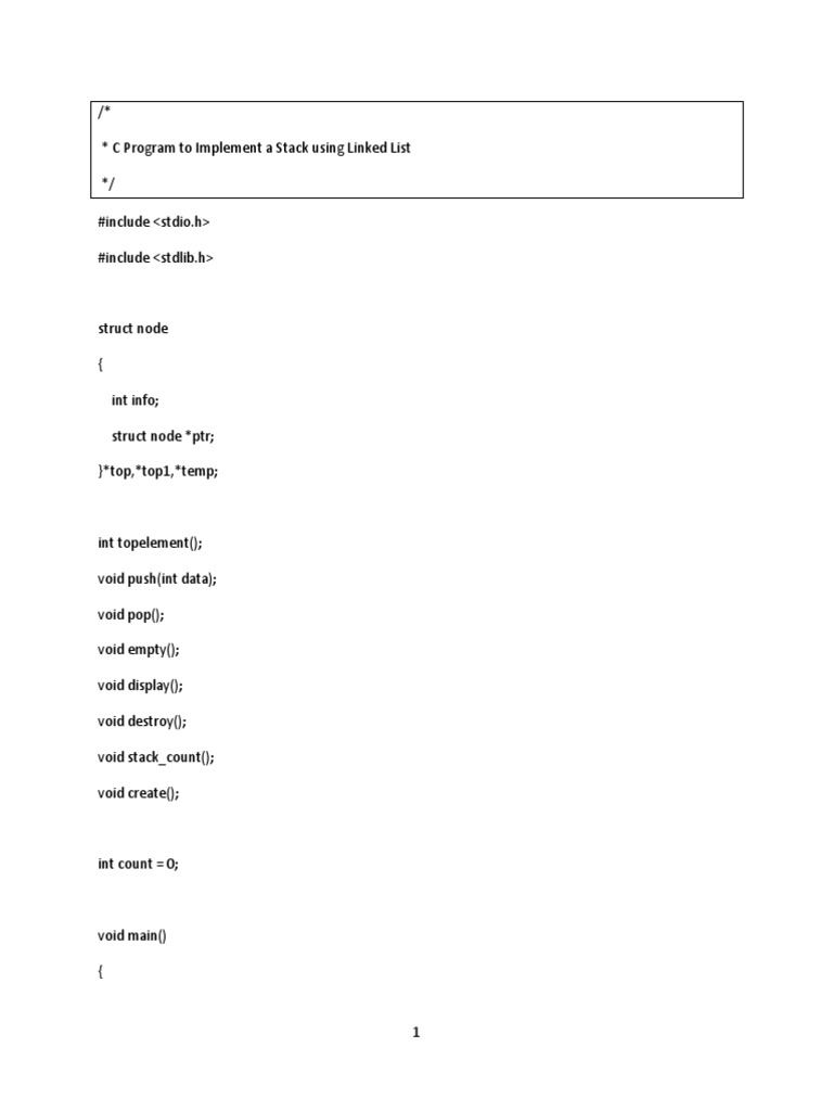 C Program To Implement A Stack and Queue Using A Linked List | PDF ...