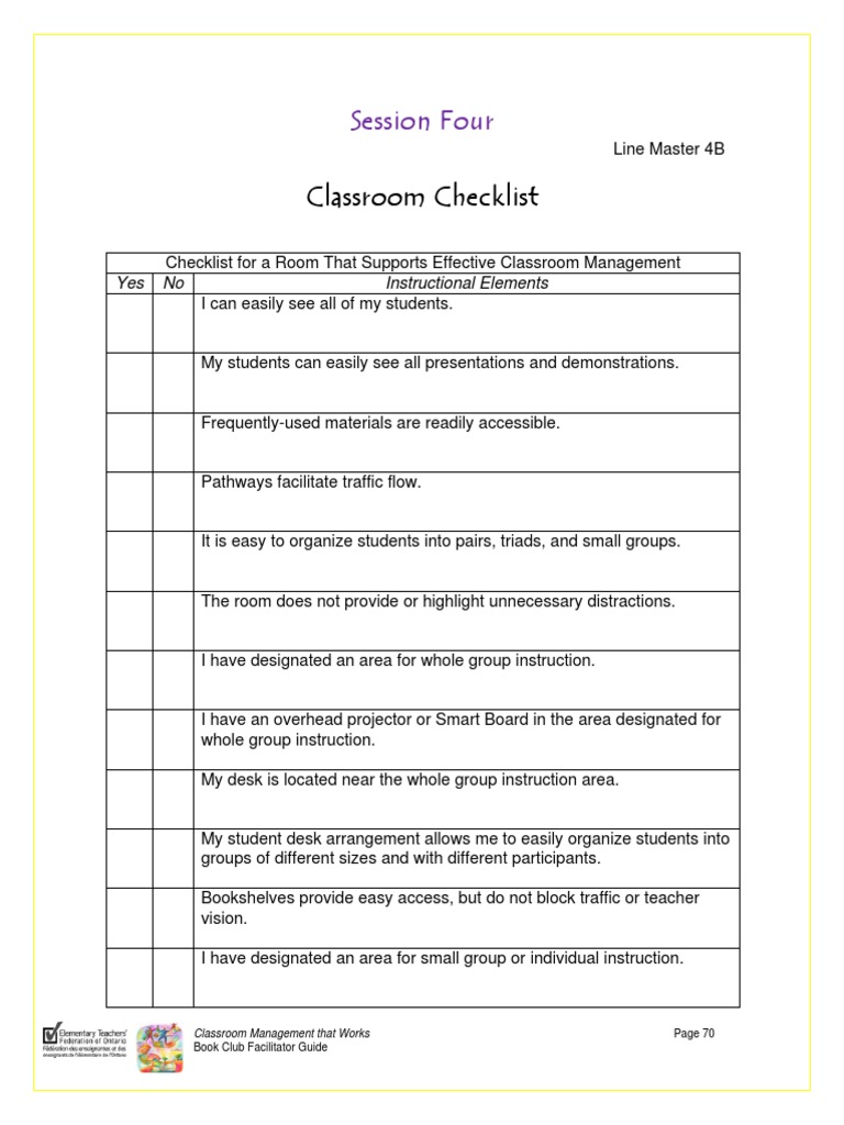 Classroom Checklist | PDF