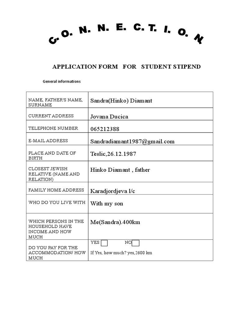 Application Form For Student Stipend | PDF